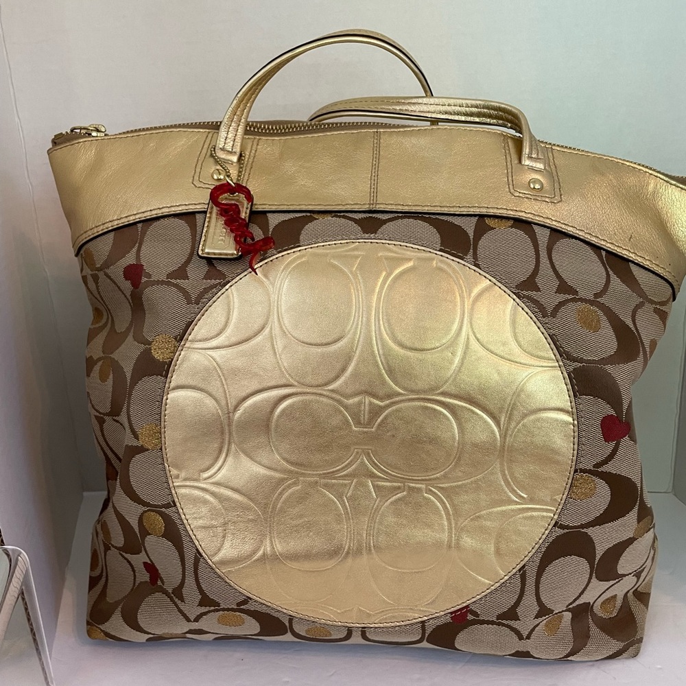 Coach Laura Gold Leather Signature Tote - Gem